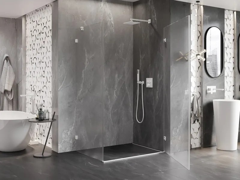 Mexen Lunar-B, pravostranný výklopný sprchový kout 100 x 80 cm, 8mm čiré sklo, bílý profil, 832-100-080-20-00-P