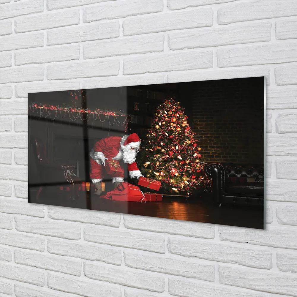 akrylový obraz Ozdoby na vánoční stromeček dárky Claus 125x50 cm