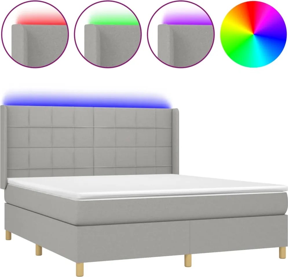 Box spring postel s matrací a LED světle šedá 180x200 cm textil 3138893