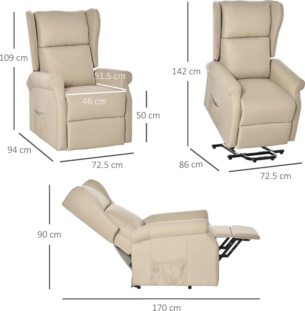 HOMCOM TV křeslo se stojánkem ergonomické elektricky nastavitelné s funkcí polohování 72,5 x 94 x 109 cm krémové barvy pro pohodlné sezení | Aosom.de