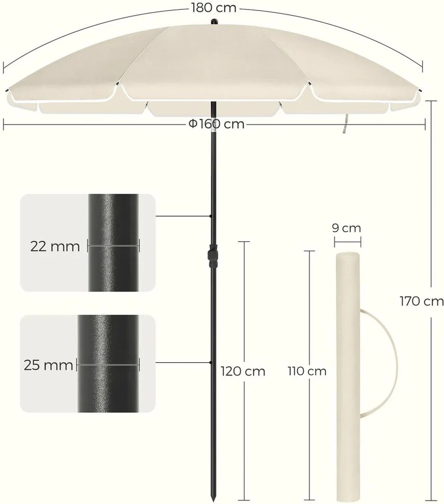 Slunečník SOLARA, Ø160 cm, béžová SongmicsHome