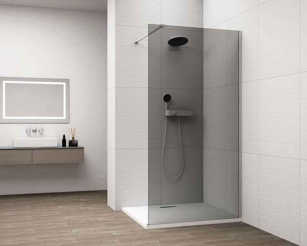 Polysan Esca - Sprchová stěna Walk-In 70x210 cm, Antidrop, kouřové sklo/chrom ES1270-01