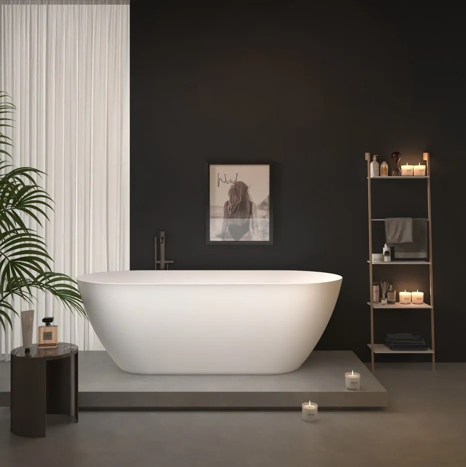 Erga Kaia, volně stojící vana 160x75 cm + odtoková zátka, bílá lesklá, ERG-Kaia-160075-WH-WH
