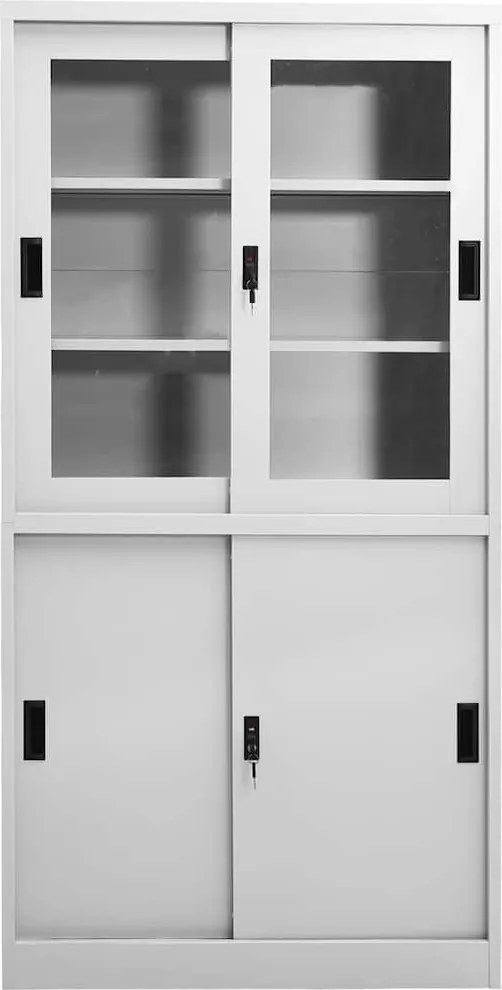 Kancelářská skříň posuvné dveře světle šedá 90x40x180 cm ocel 335963