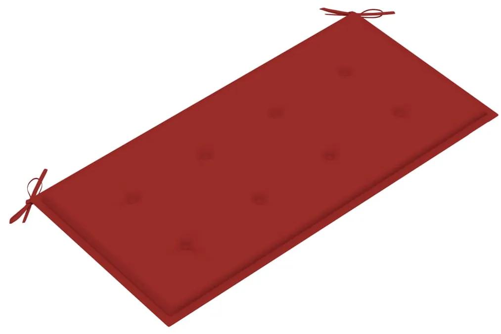 Zahradní lavice s červenou poduškou 112 cm masivní teak,  3062655