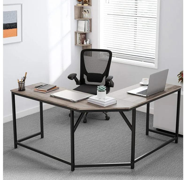 VASAGLE Rohový kancelářský stůl šedé dřevo 149 x 75 x 149 cm