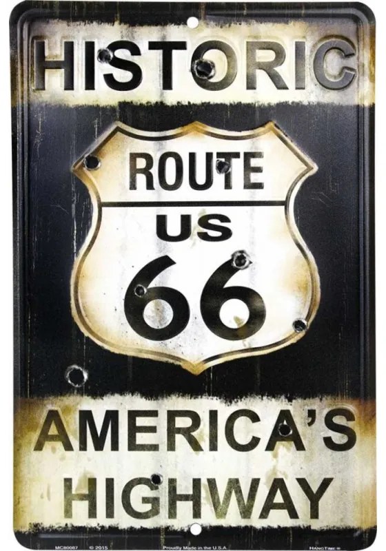 Plechová cedule Route-66 with Bullets 20 cm x 30 cm