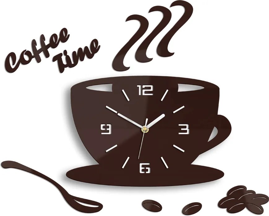 Moderní nástěnné hodiny COFFE TIME 3D BURGUNDY HMCNH045-burgundy