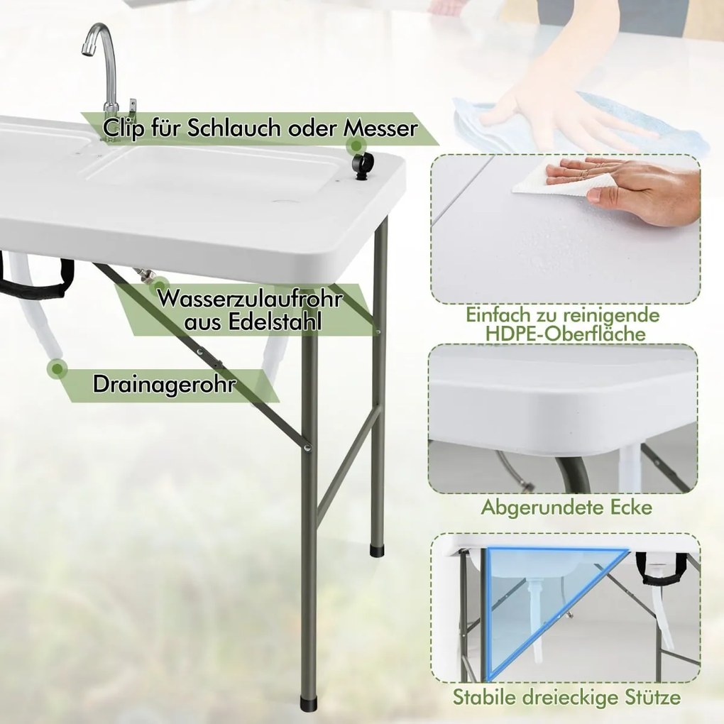Costway Fish Cleaning Table Skládací stůl na filetování, bílý