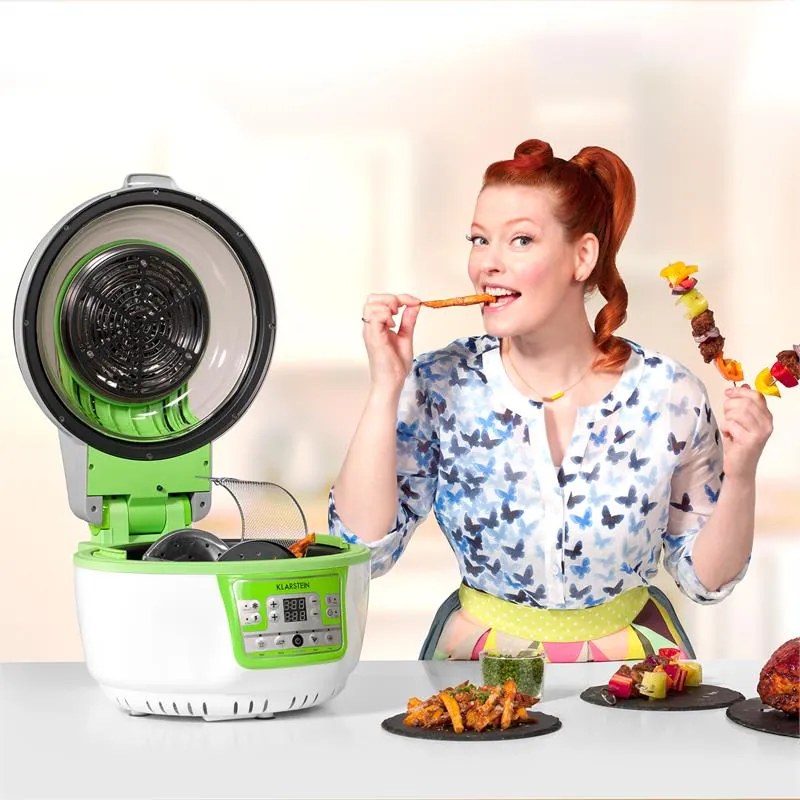 Klarstein VitAir Turbo, horkovzdušná fritéza, 1400 W, 10 l, grilování, pečení, zeleno-bílá