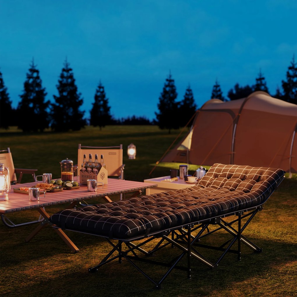 Outsunny Skládací kempinkové lůžko, kempinkové lůžko s matrací, ergonomické, kovový rám, černá barva