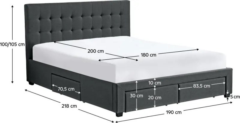 Postel s roštem, 180x200, šedá, MILARA Kondela 0000407894