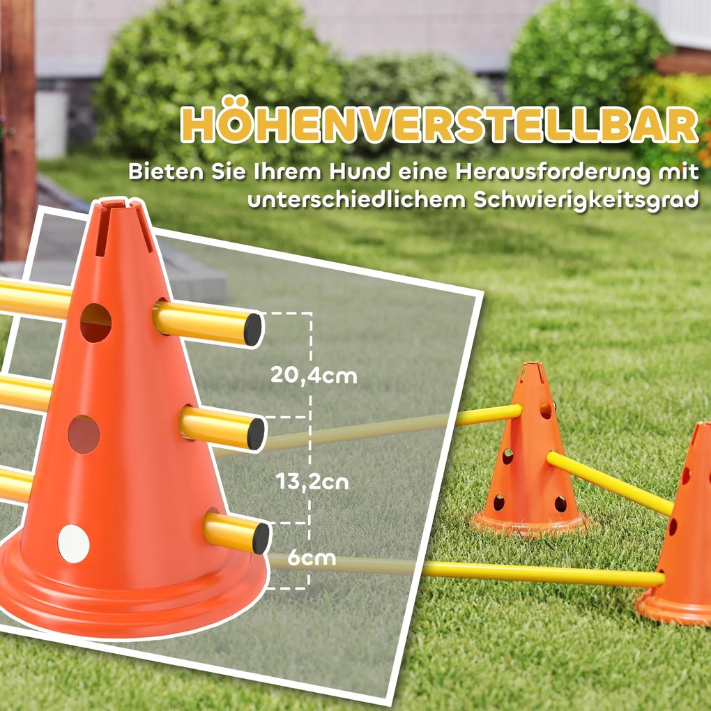 PawHut Agility set pro psy 3-dílné vybavení pro výcvik psů Zásuvná sada překážek se 6 kužely 3 překážky Přepravní taška D07-059V00OG