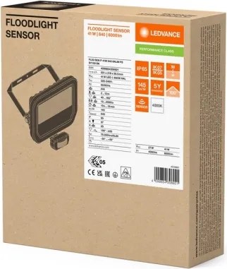 LED reflektor s pohybovým čidlem LEDVANCE FLOODLIGHT černý 41W/27W 6000lm/4000lm 4000K neutrální bílá IP65