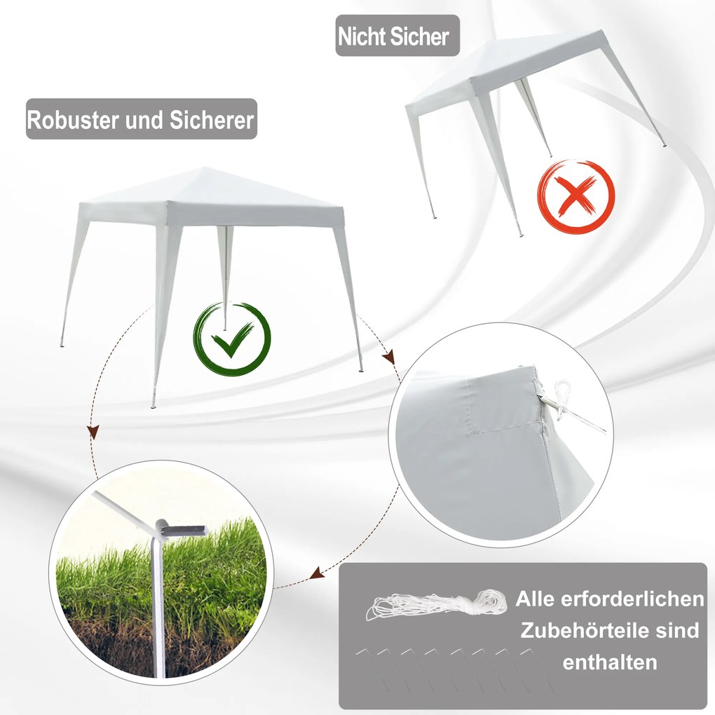 Skládací altán Outsunny 2,4x2,4 m s UV ochranou, skládací a přenosný, včetně tašky na přenášení na zahradu a balkon, bílá ocel