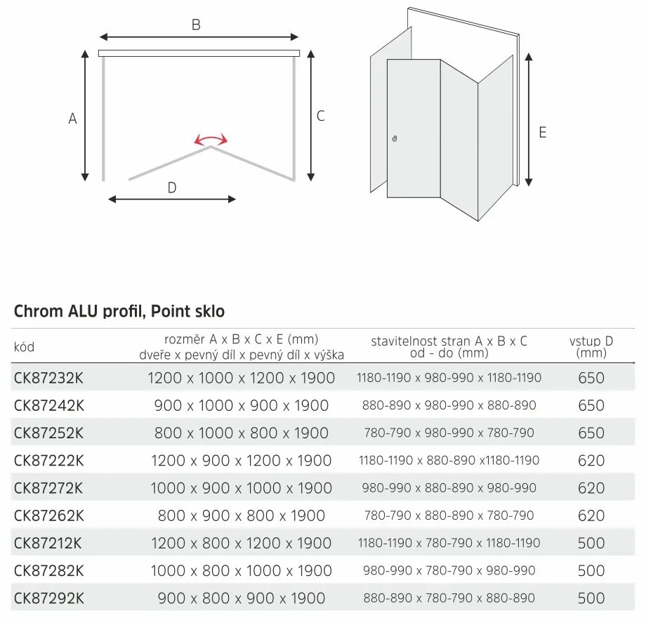 Mereo Mereo, Sprchový kout, LIMA, , chrom ALU, sklo Point, CK87282K
