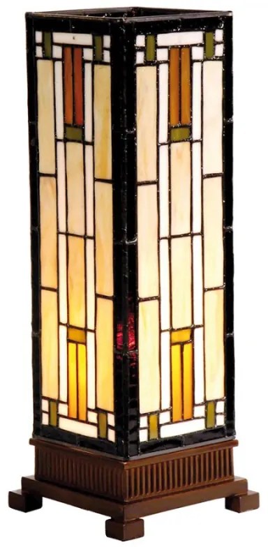 Stolní lampa Tiffany Zuria béžovo hnědá art deco ve tvaru hranolu – 12x12x35 cm