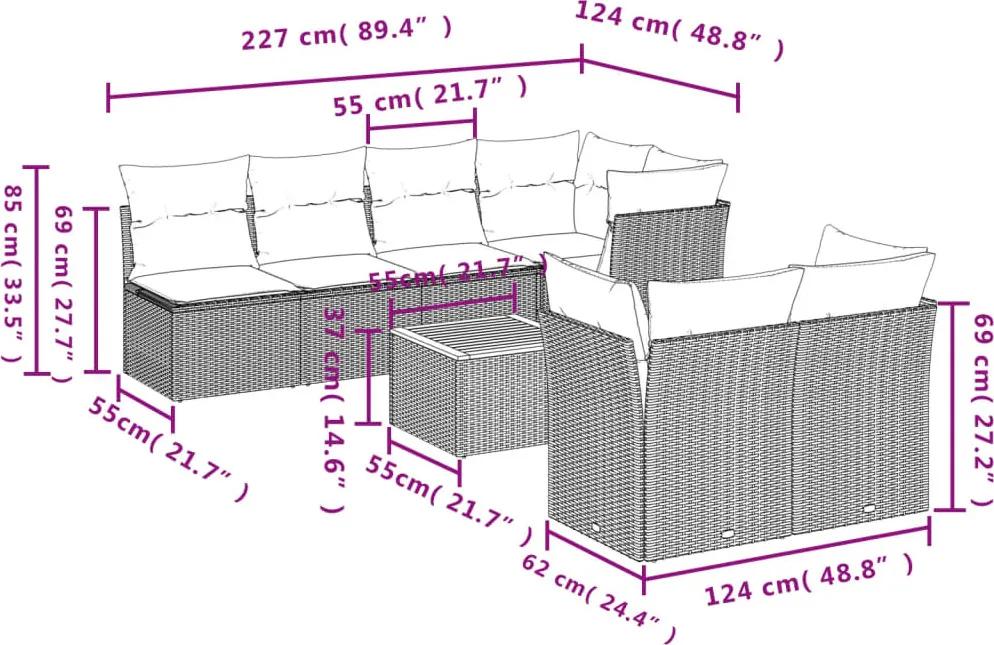 vidaXL 8dílná zahradní sedací souprava s poduškami polyratan [3255848]