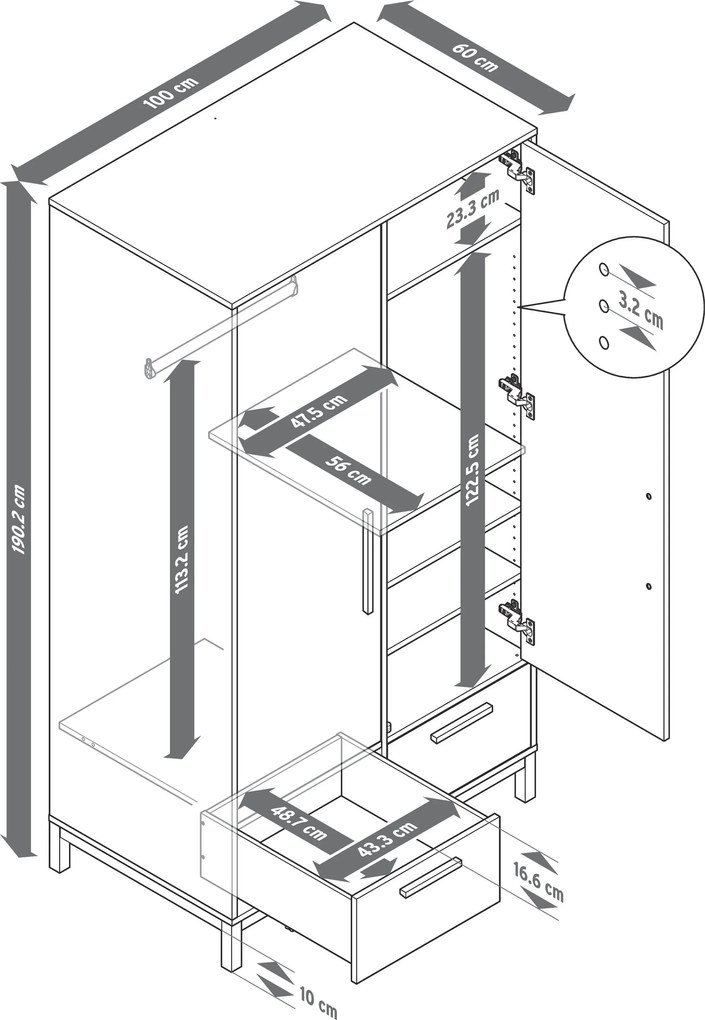 Tchibo - Šatní skříň »Eklund« se zásuvkami - barva: bílá