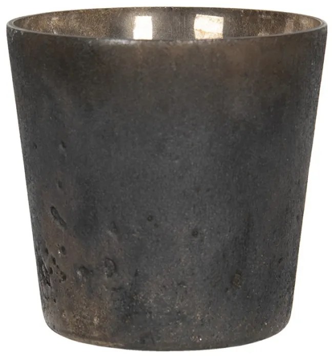 Tmavě hnědý skleněný svícen na čajovou svíčku – 10x9 cm