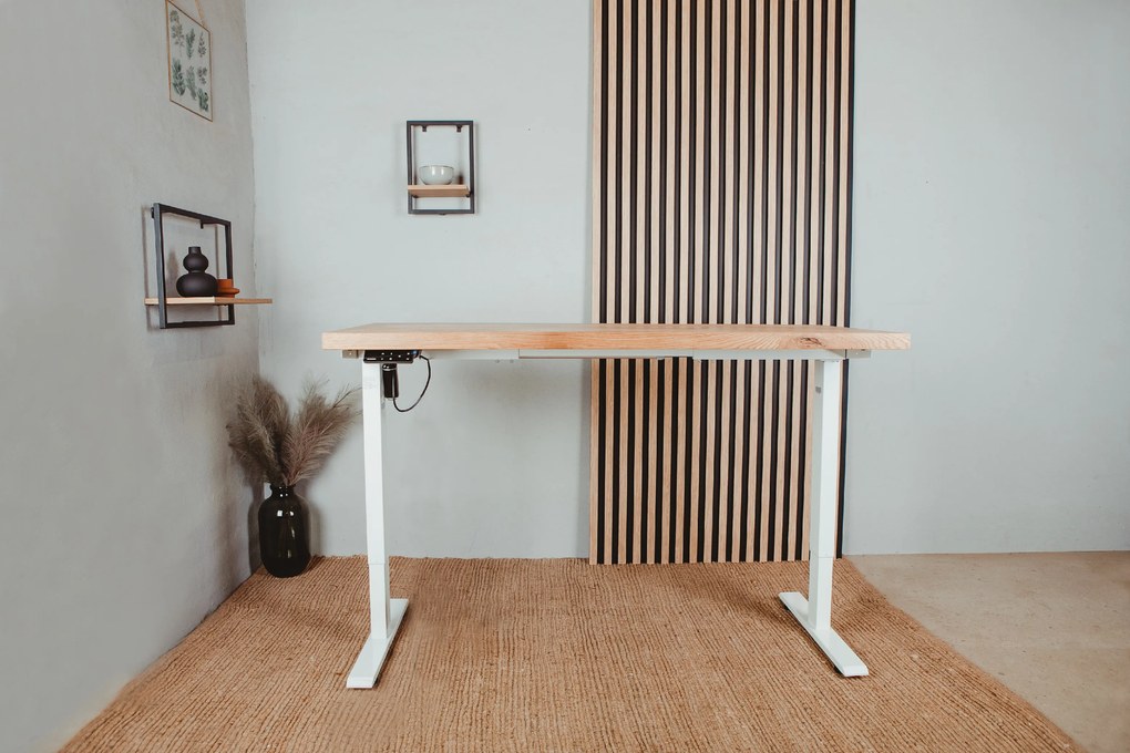 Wudboys Polohovatelný pracovní stůl WORKER Barva kovu: Bílá, Dřevo: Dub, Rozměr: 1400x800, moderní skandinávský styl