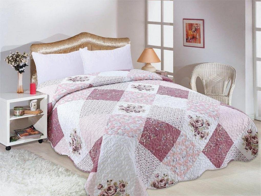 Škodák Přehoz na postel vzor Bella 007 červeno-růžový patchwork - 140x200cm