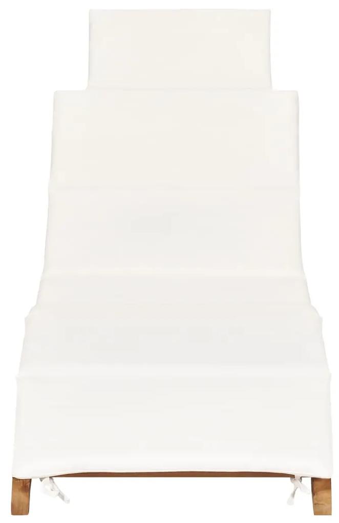 vidaXL Skládací zahradní lehátko krémově bílé podušky masivní teak