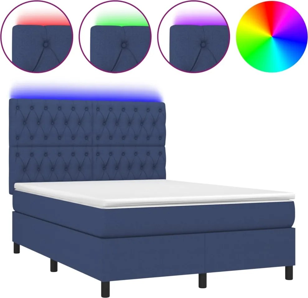 Box spring postel s matrací a LED modrá 140x200 cm textil 3135123