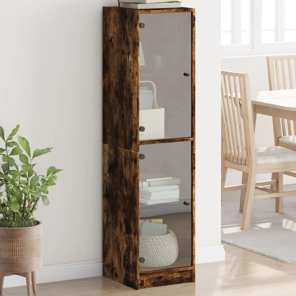 Highboard se skleněnými dvířky kouřový dub 35 x 37 x 142 cm