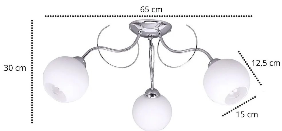 Stropní svítidlo Eliza, 3x bílé skleněné stínítko, ch