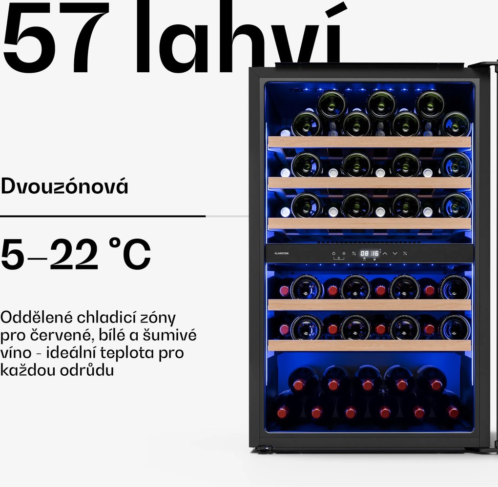 Klarstein Illuminosa vestavná vinotéka | Dualzone | UV ochrana | 143 litrů | 57 lahví | 60 cm