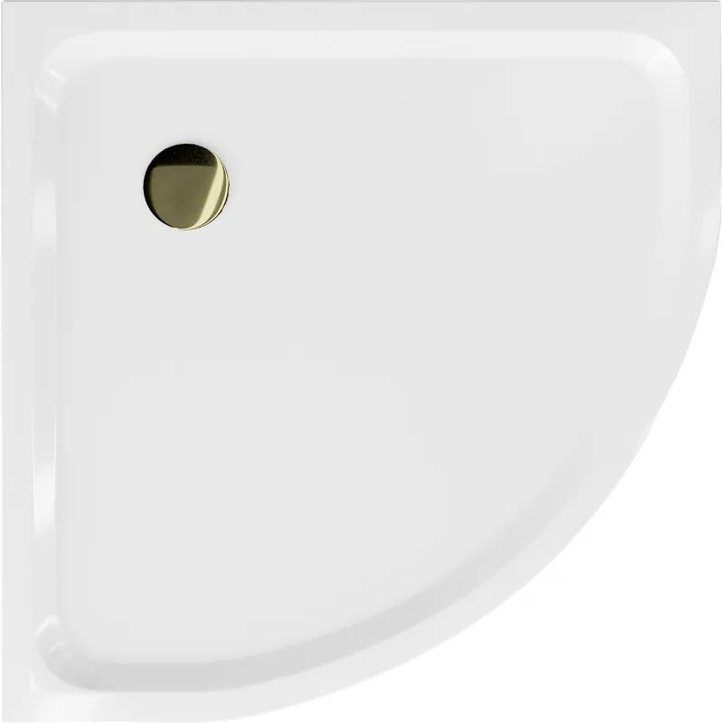 Mexen Flat polokulatá vanička do sprchového koutu slim 90 x 90 cm, Bílá, sifon Zlatá - 41109090G
