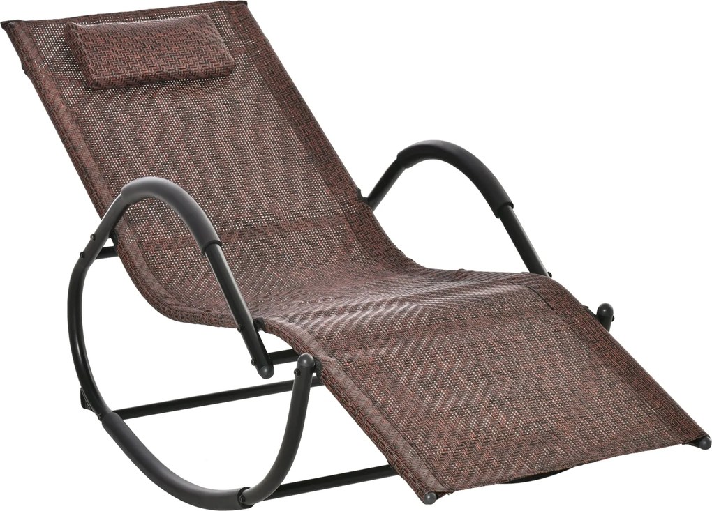 Outsunny Venkovní Houpací Lehátko s Područkami a Opěrkou Hlavy, Ratanový Efekt pro Zahradní Terasu, Maximální Zatížení 160 kg, 157x60x80 cm, Hnědé | A
