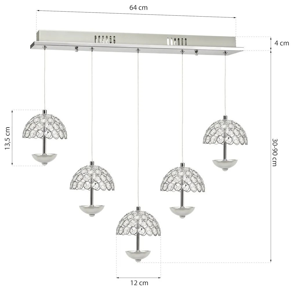Závěsné svítidlo Venus, 5x chromové křišťálové stínítko, ch