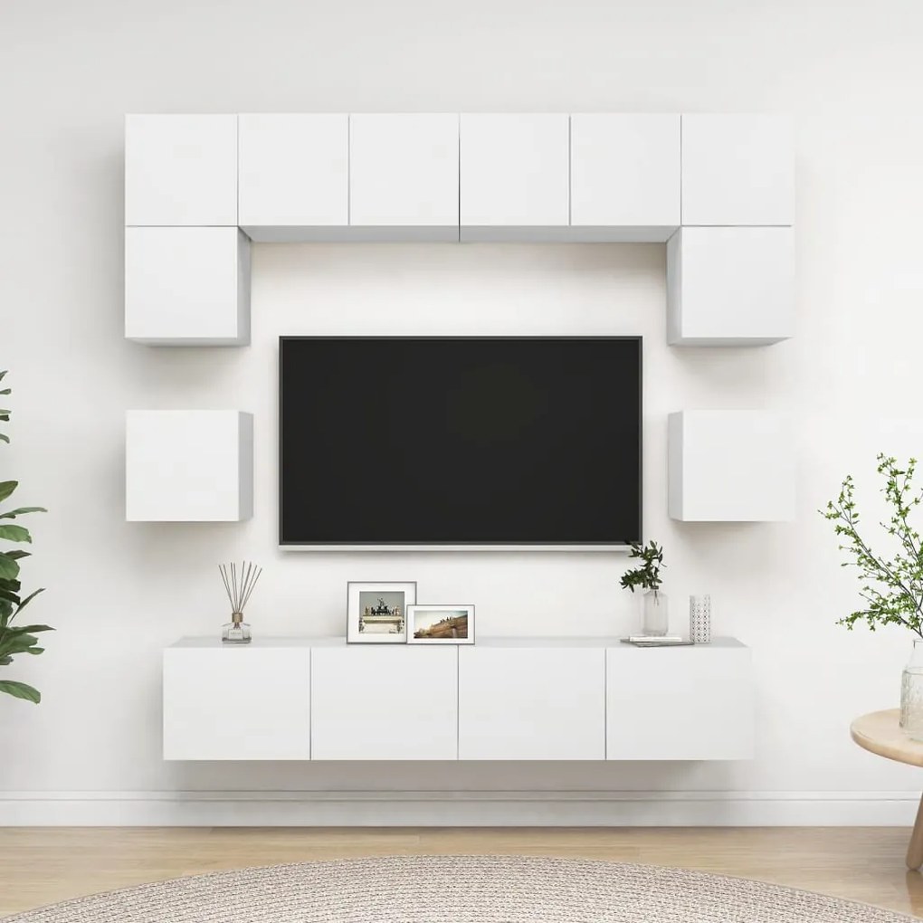 8dílný set TV skříněk bílý kompozitní dřevo 3078691
