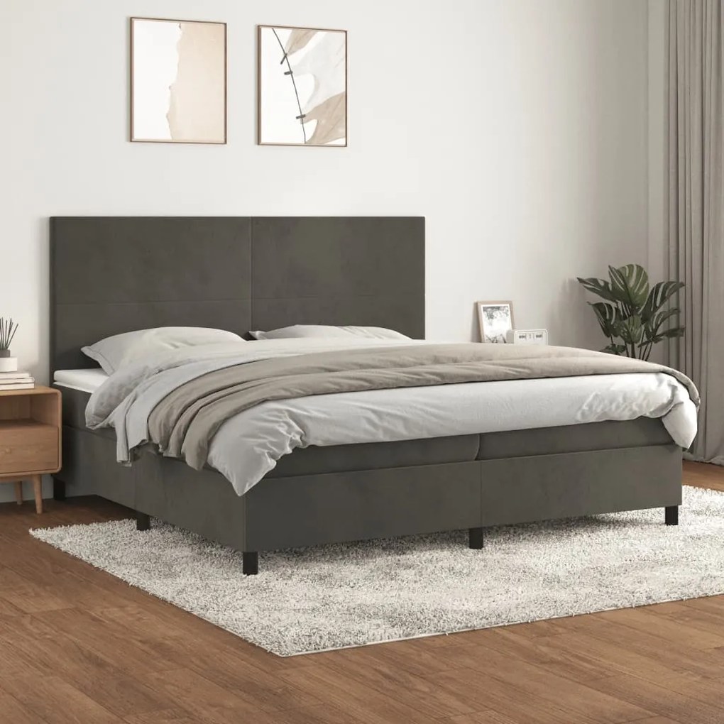 Box spring postel s matrací tmavě šedá 200x200 cm samet 3142924