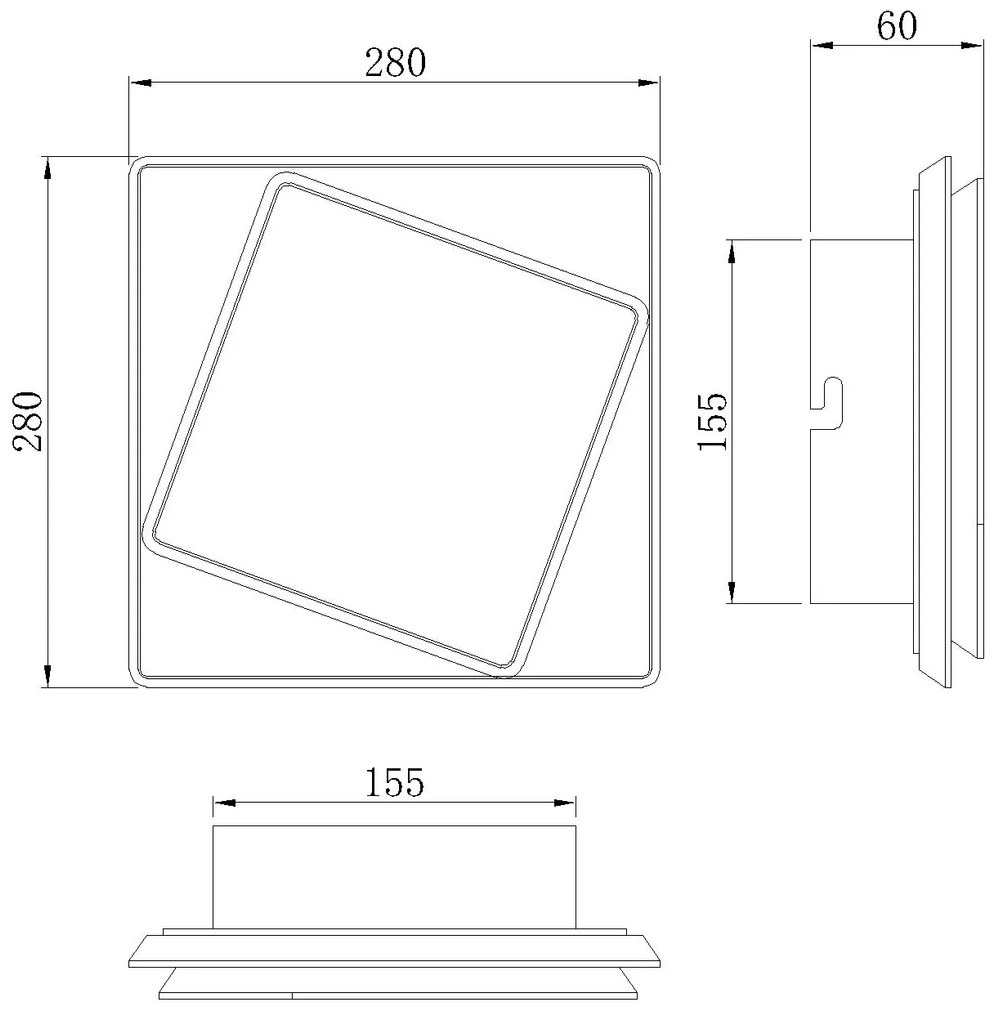Mantra Dakla, černé kubistické svítidlo, 18W LED 3000K, 28x28cm