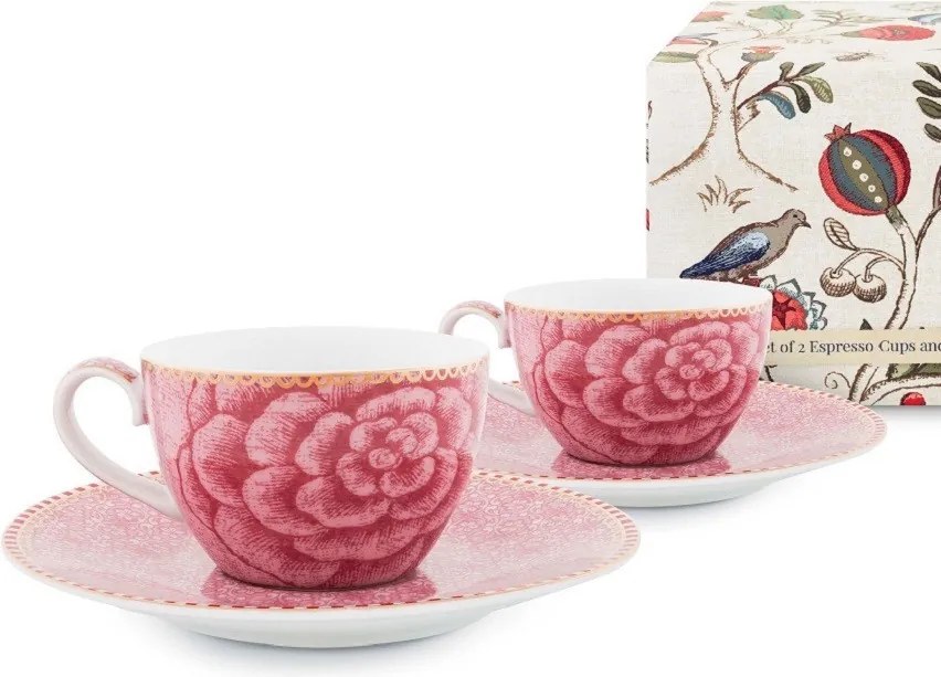 Pip Studio Spring to Life Set 2 espresso šálků s podšálky růžoví