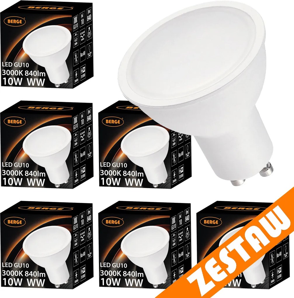 Sada 6x GU10 10W LED žárovek - teplá bílá