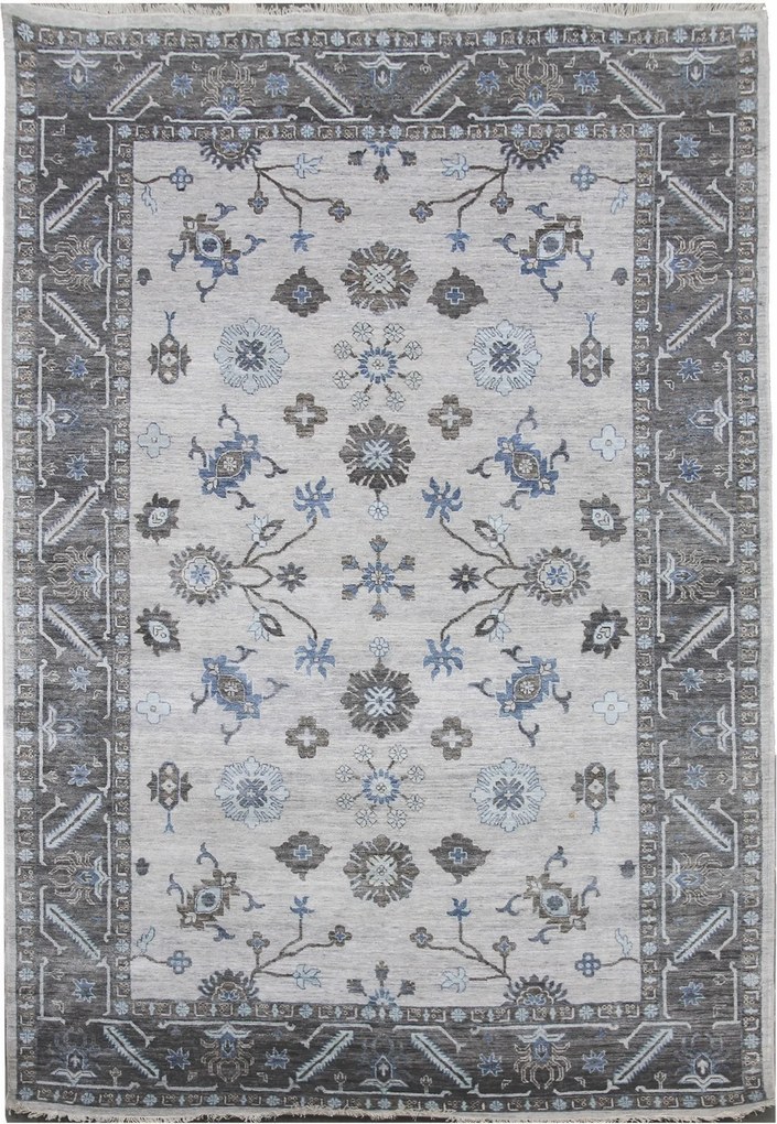 Ručne viazaný kusový koberec Diamond DC-USHAK silver / black, 365x550, šedá, kancelária, Diamond Carpets India