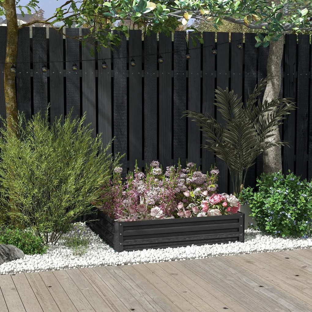 Vyvýšený záhon Outsunny, květinový box, zeleninový záhon, box na rostliny, bylinkový záhon do zahrady, na terasu, balkon, ocel, šedý, 120 x 30 cm