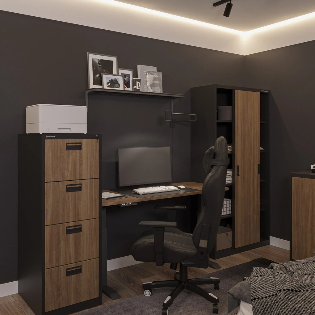Kovová kartotéková skříň se 4 zásuvkami, antracit/ořech, 460x1320x620 mm: SARA Eco Design