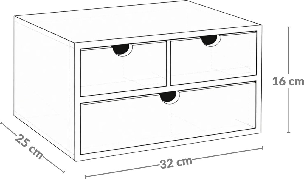 Bambusový organizér na stůl HEGO, 16 cm, 3 zásuvkový s zásuvkami