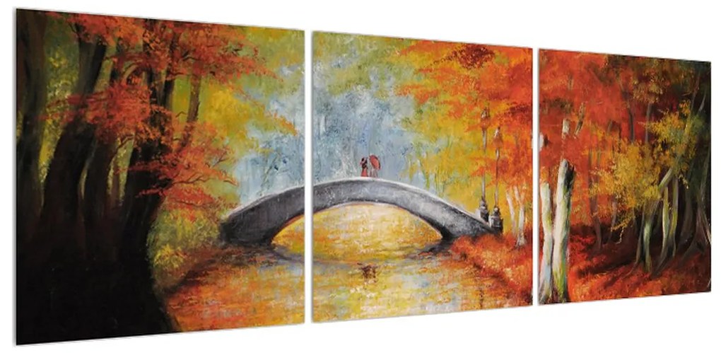 Podzimní obraz mostu přes říčku (120x40 cm)