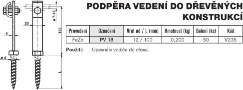 Podpěra vedení do dřevěných konstrukcí PV 18 TREMIS V235