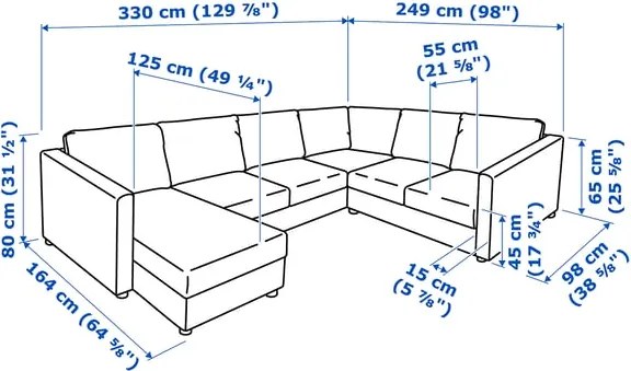 VIMLE Rohová pohovka, 5místná, s lenoškou/Grann/Bomstad černá