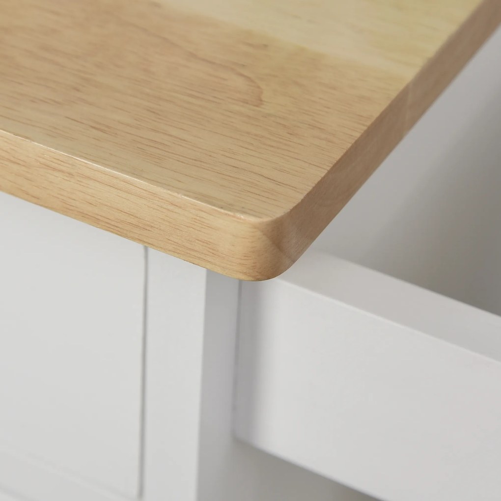 HOMCOM Servisní vozík - kuchyňský vozík na kolečkách - zásuvka, skříňka, držák na utěrky - rozměry 63L x 45W x 86H cm - bílá dřevěná konstrukce