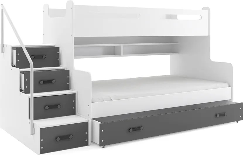 Patrová postel Max III s rozšířeným spodním lůžkem 80x200 cm + 120x200 cm, Bílá, Růžová