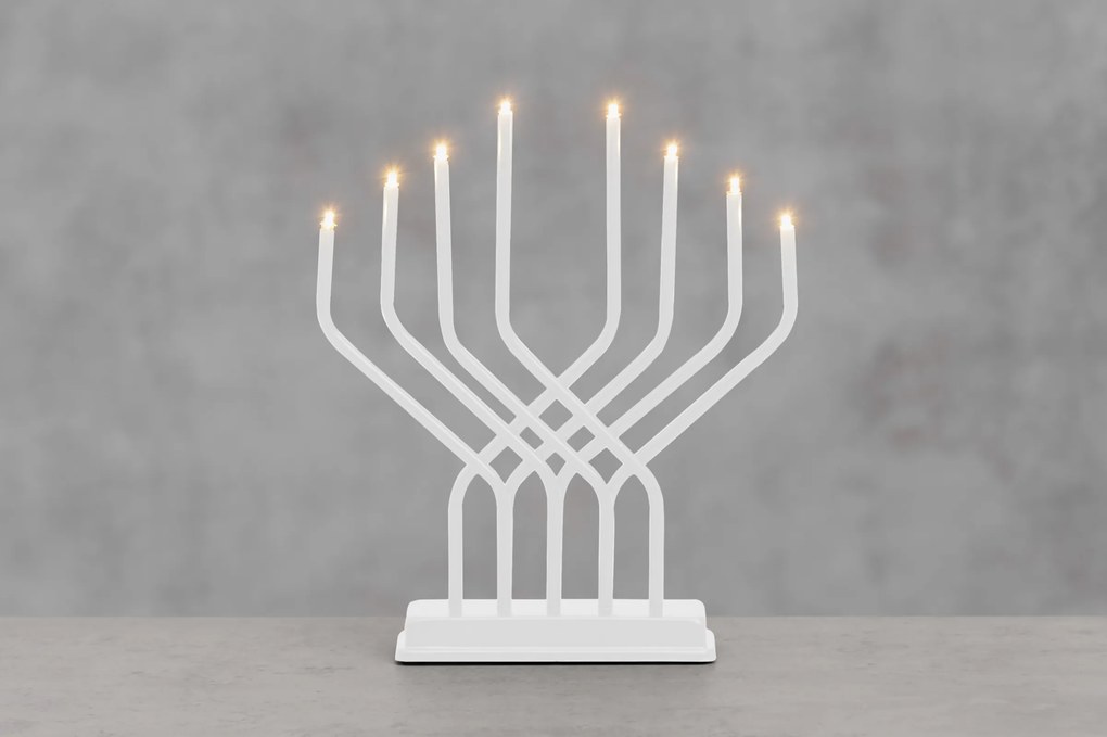 Adventní LED svícen, 8 světel, 32 × 27 cm, bílá