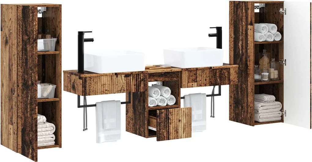 Sada koupelnového nábytku 5 ks Staré dřevo 33 x 34,5 x 100 cm 3405981